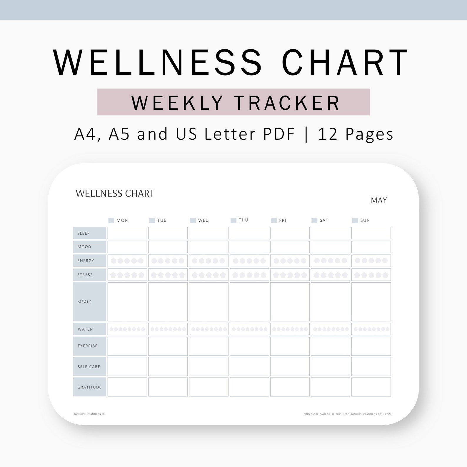 Wellness Tracker Weekly Chart Digital Planner Printable - Etsy