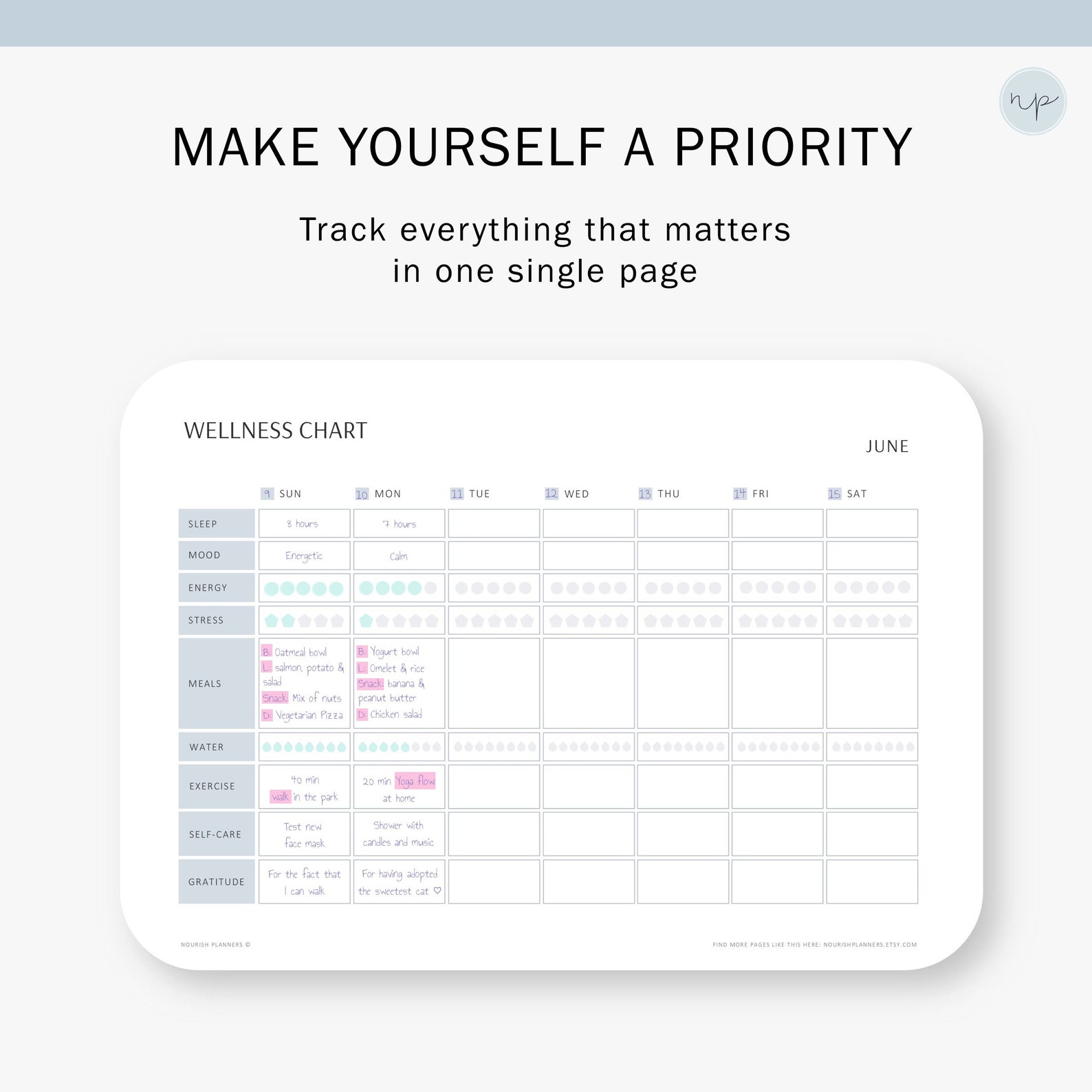 Wellness Tracker Weekly Chart Digital Planner Printable - Etsy UK