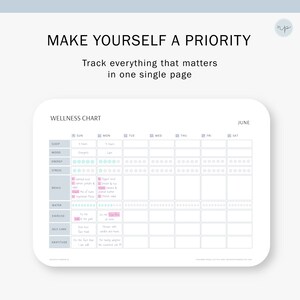 Wellness Tracker, Weekly Chart, Digital Planner, Printable Template ...