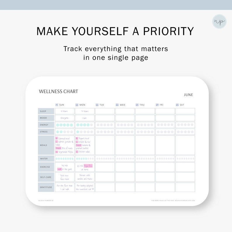 Wellness Tracker Weekly Chart Digital Planner Printable - Etsy