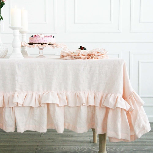 Double Ruffle Light Pink Tablecloth/custom Pastel Linen - Etsy