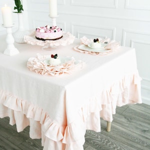 Double Ruffle Light Pink Tablecloth/custom Pastel Linen Tablecloth ...