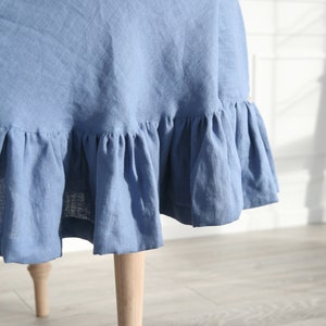 Round Ruffled Sky Blue Tablecloth/custom Linen Tablecloth/soft ...