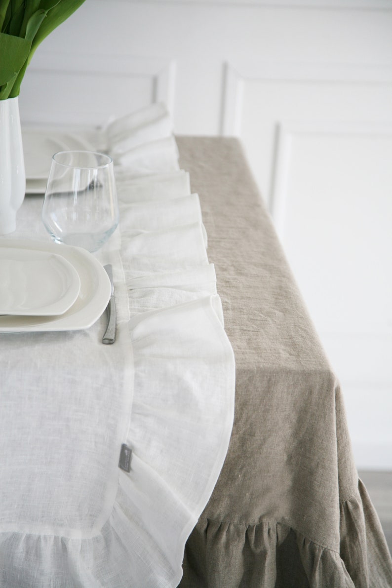 Ruffled Table Runner From Stone Washed Linen Custom Handmade - Etsy