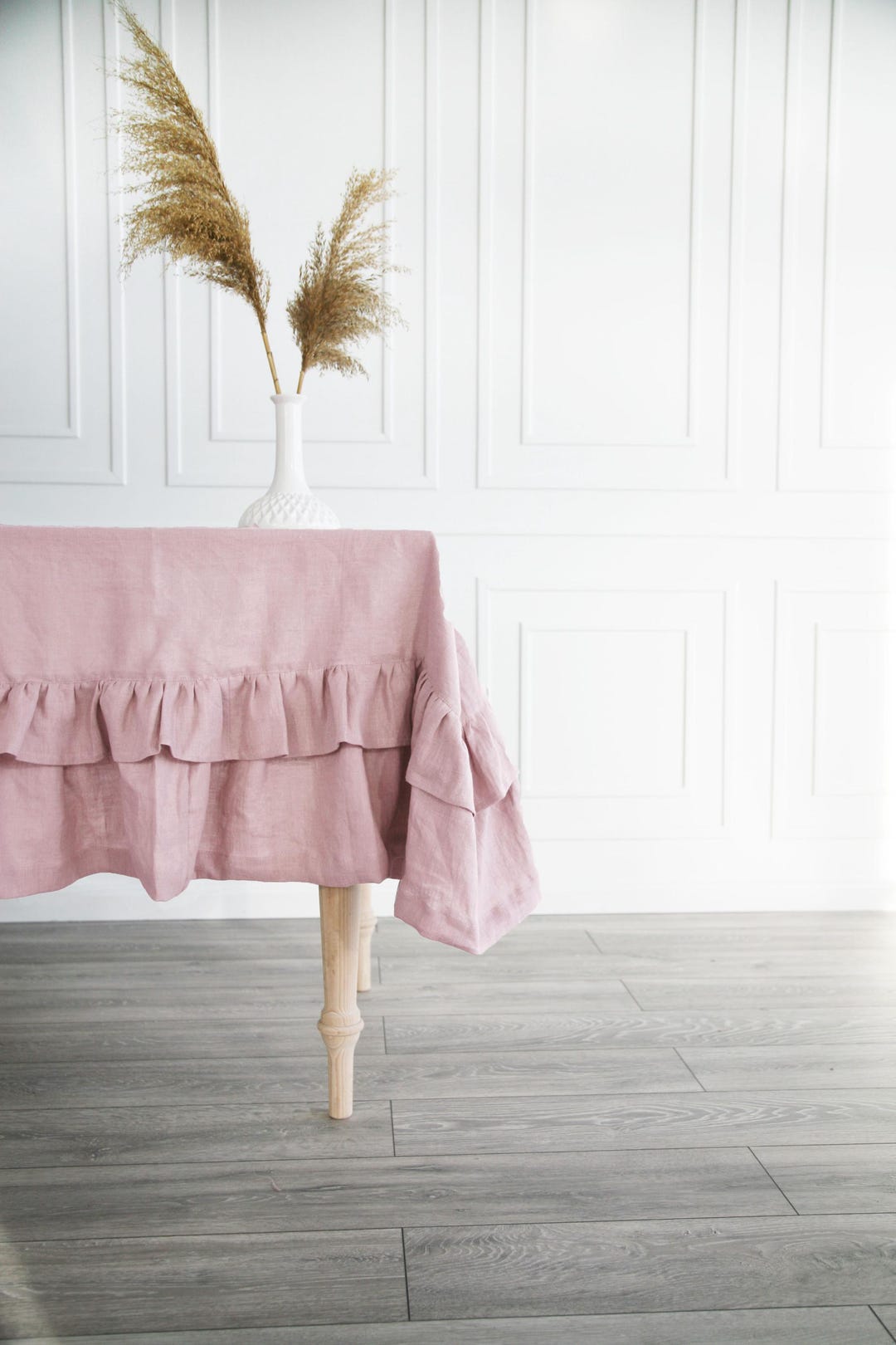 Double Ruffle Extra Large Dusty Rose Tablecloth/custom Pastel Linen ...