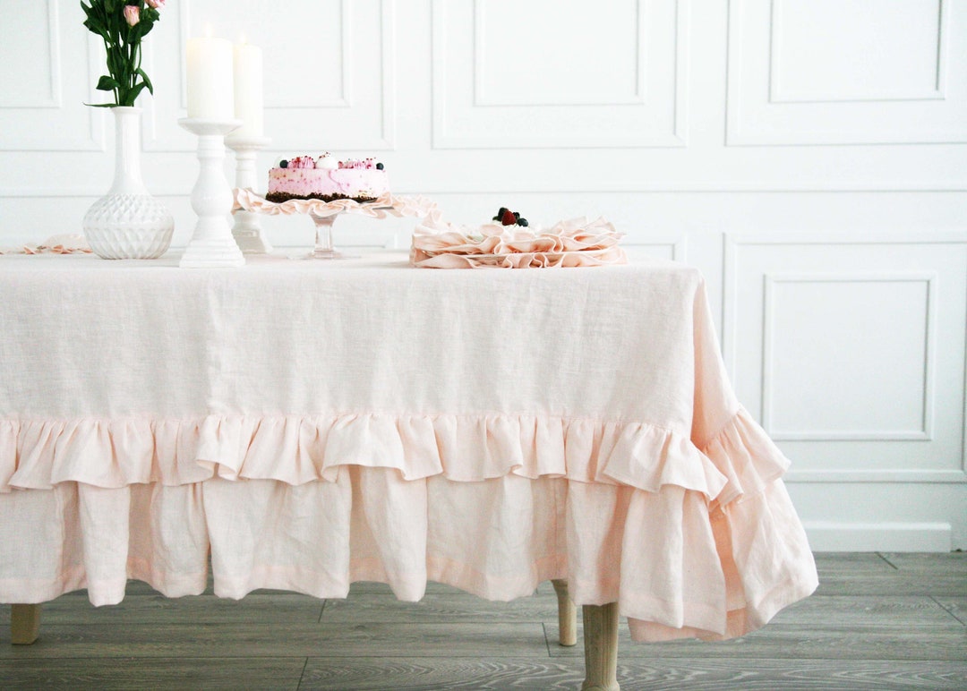 Double Ruffle Light Pink Tablecloth/custom Pastel Linen Tablecloth ...