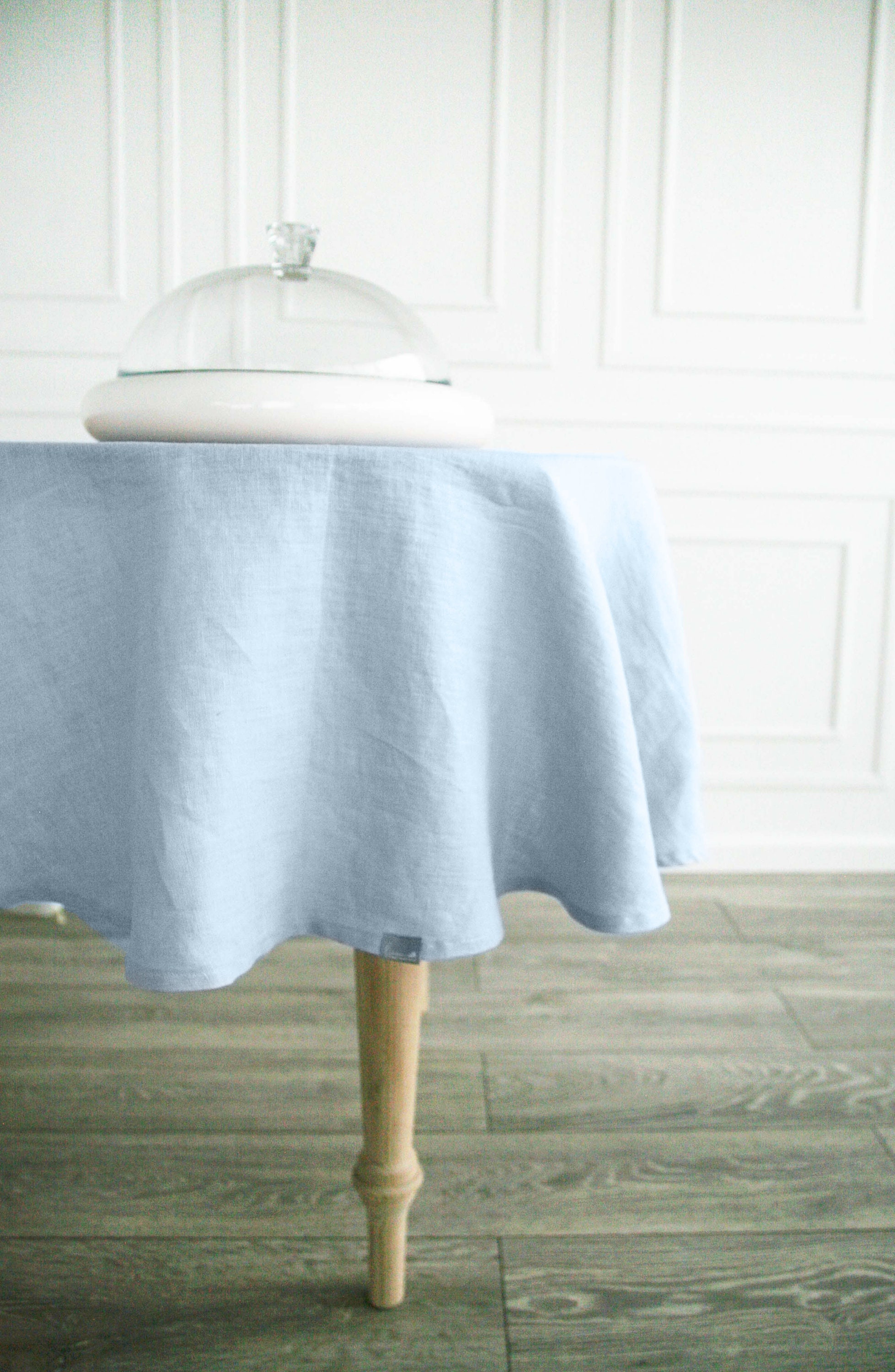 Round Classic Light Blue Stonewashed Linen Tablecloth / Custom Handmade ...