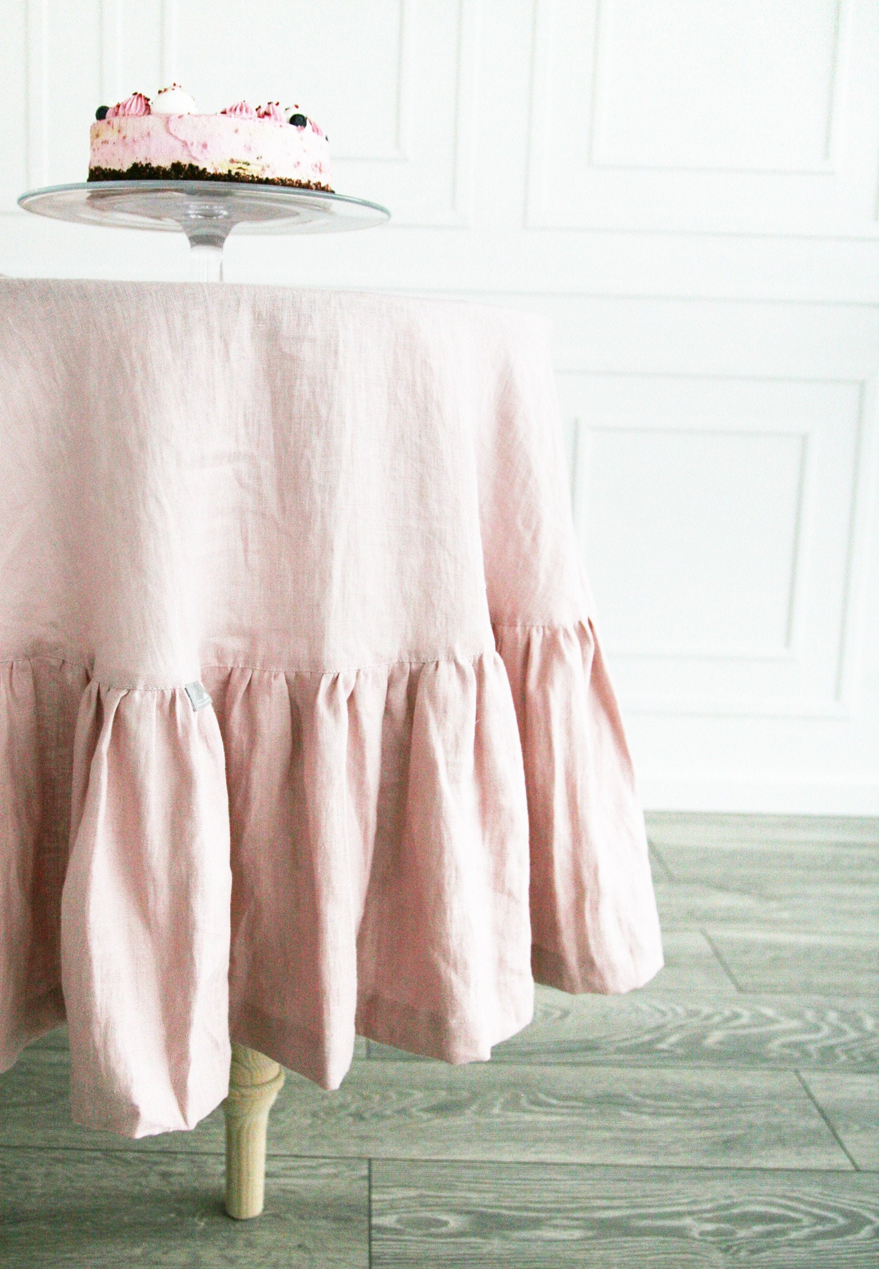 Round Ruffled Dusty Rose Tablecloth/custom Pink Linen - Etsy