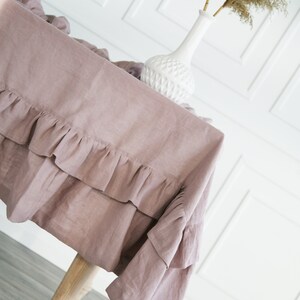 Double Ruffle Dusty Violet Tablecloth/custom Pastel Linen Tablecloth ...