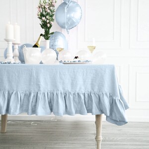 Linen Ruffled Baby Blue Tablecloth | Custom Pastel Tablecloth From Soft ...