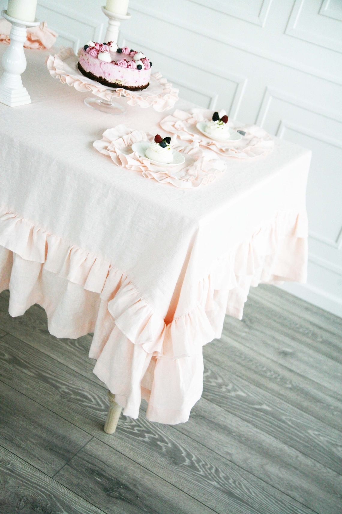 Double Ruffle Light Pink Tablecloth/custom Pastel Linen - Etsy
