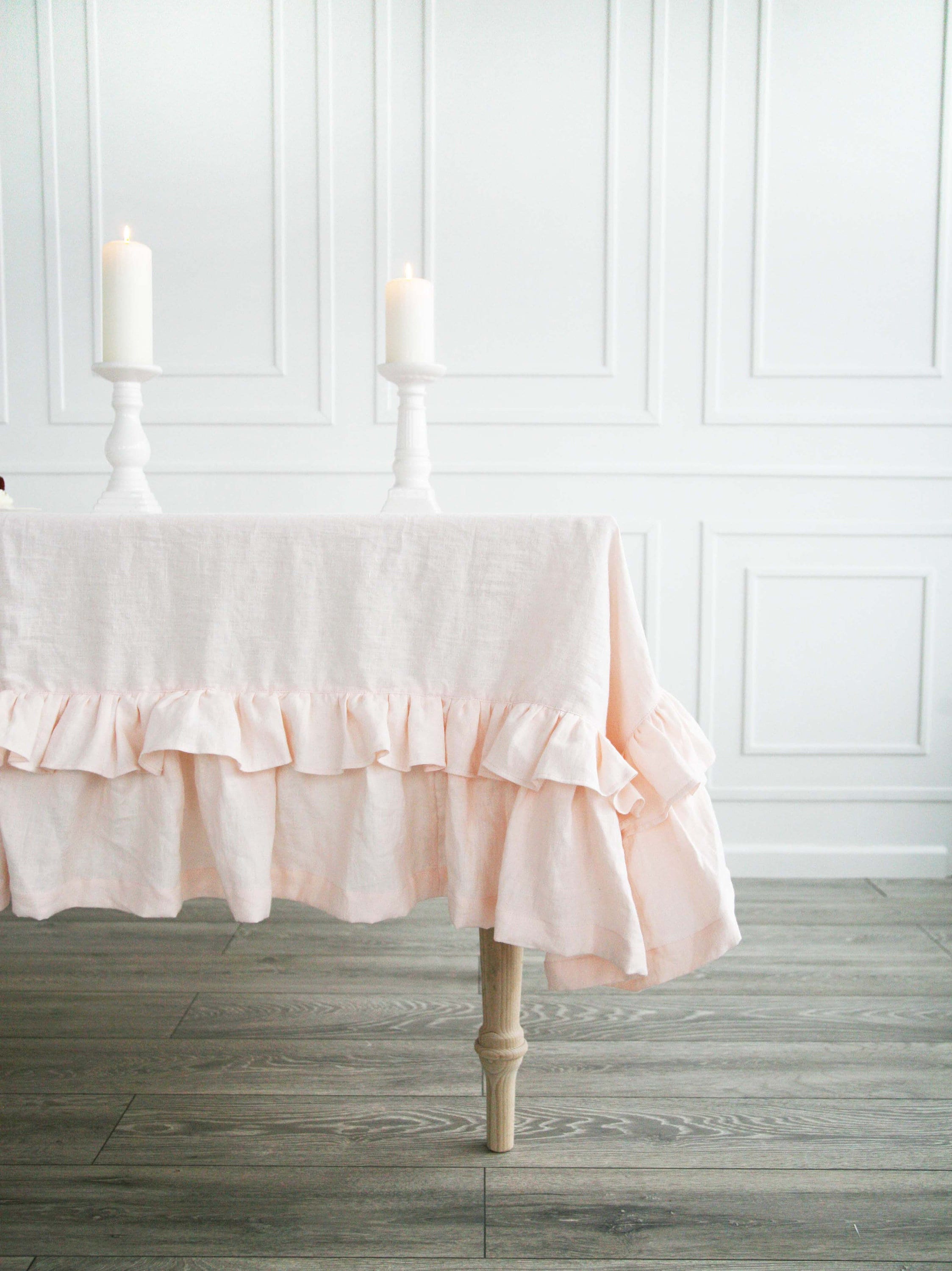 Double Ruffle Light Pink Tablecloth/custom Pastel Linen - Etsy
