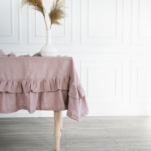 Double Ruffle Dusty Violet Tablecloth/custom Pastel Linen Tablecloth ...
