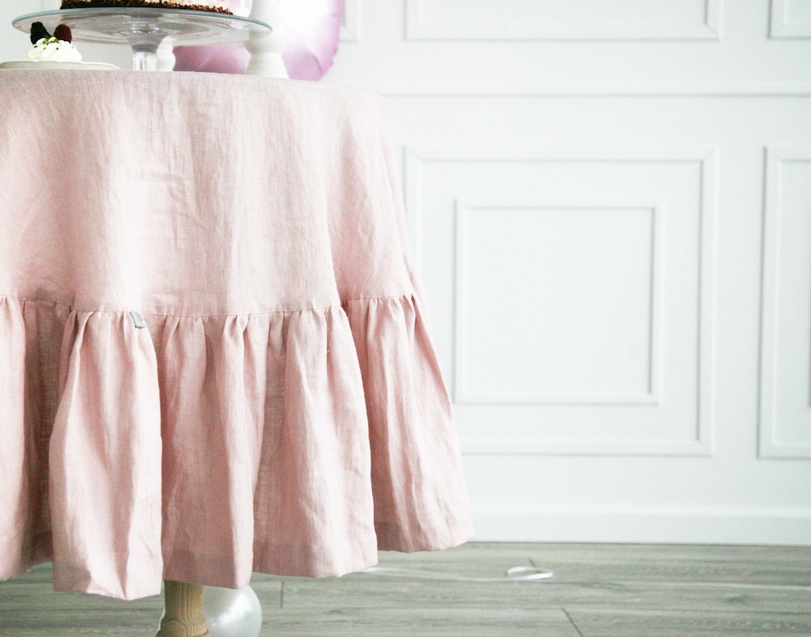 Round Ruffled Dusty Rose Tablecloth/custom Pink Linen - Etsy