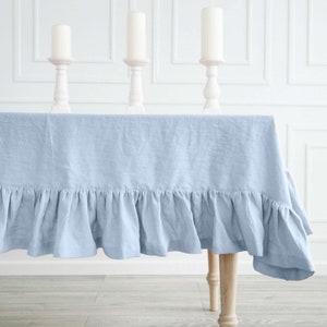 Linen Ruffled Baby Blue Tablecloth | Custom Pastel Tablecloth From Soft ...