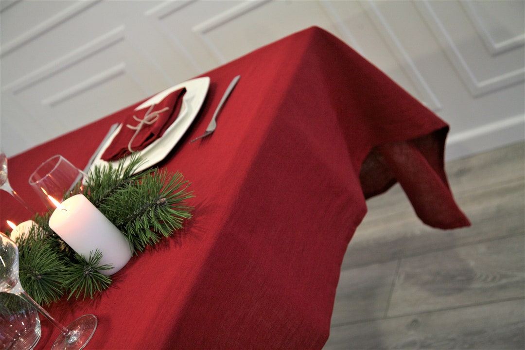 Christmas Table Set | 100% Natural Linen Table Set: Handmade Tablecloth ...