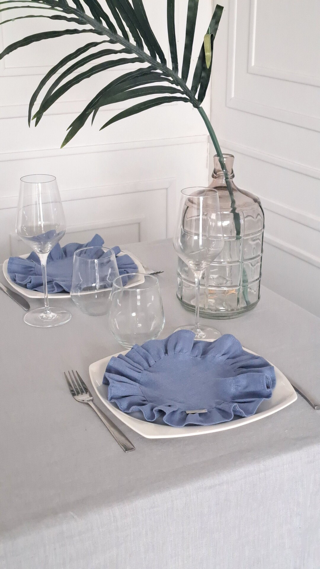 SET of 2/4/6pcs Washed Linen Sky Blue Napkins With 2 Inch Ruffle ...