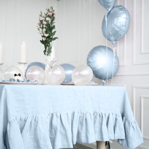 Linen Ruffled Baby Blue Tablecloth | Custom Pastel Tablecloth From Soft ...