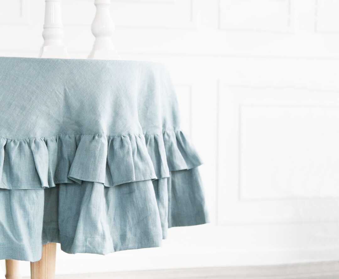 Round Tablecloth With Double Ruffle/custom Pastel Linen Tablecloth/soft ...