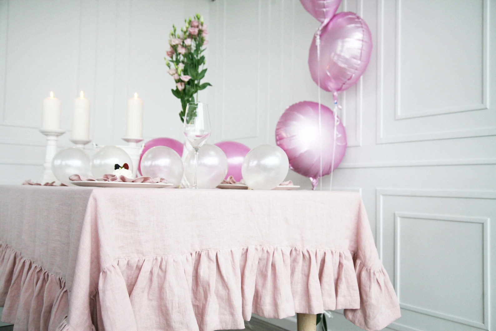 Linen Ruffled Dusty Rose Tablecloth Custom Pastel Tablecloth - Etsy