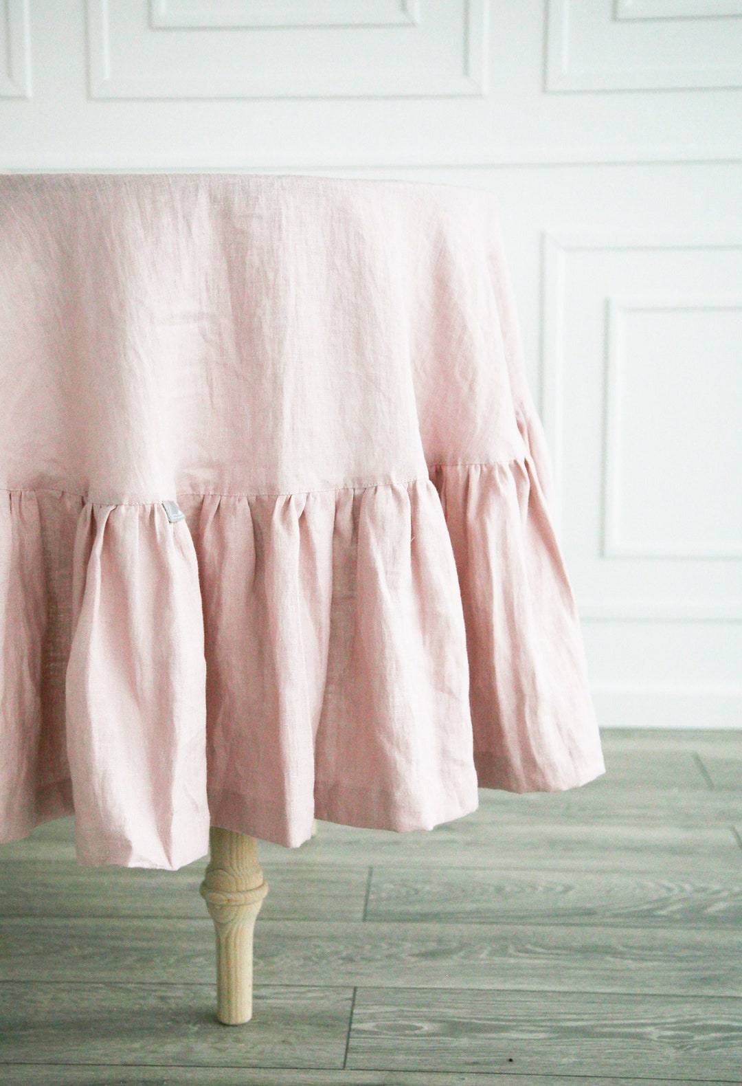 Round Ruffled Dusty Rose Tablecloth/custom Pink Linen Tablecloth/soft ...
