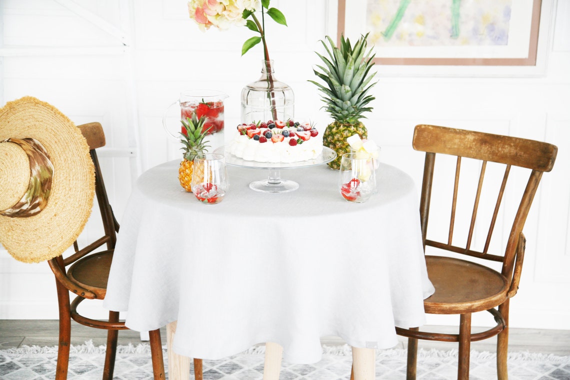Round Classic Grey Tablecloth/custom Light Linen - Etsy