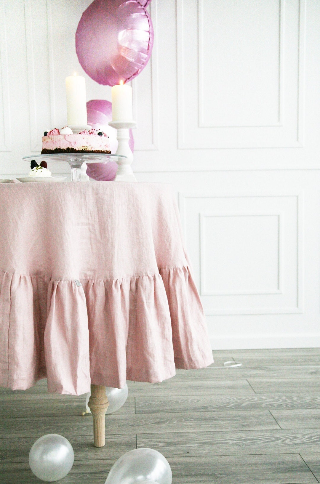 Extra Large Round Ruffled Dusty Rose Tablecloth / Custom Soft Pink ...