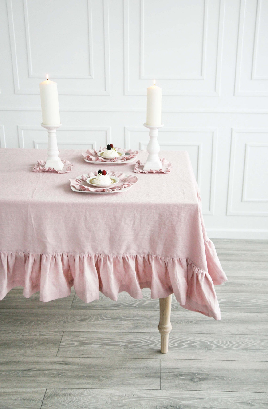 Linen Ruffled Dusty Rose Tablecloth Custom Pastel Tablecloth - Etsy