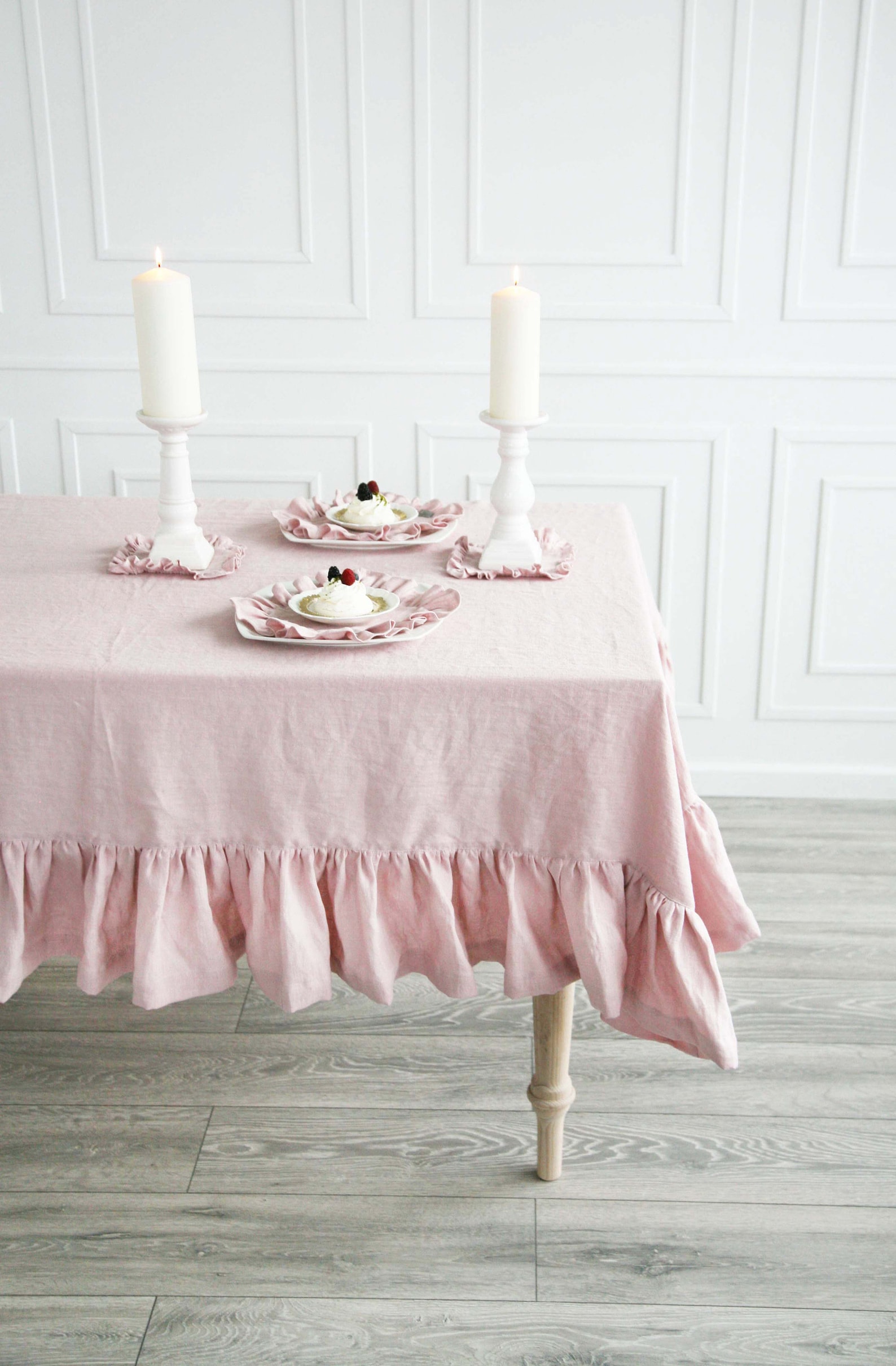 Linen Ruffled Dusty Rose Tablecloth Custom Pastel Tablecloth - Etsy