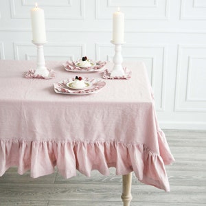 Linen Ruffled Dusty Rose Tablecloth | Custom Pastel Tablecloth From ...