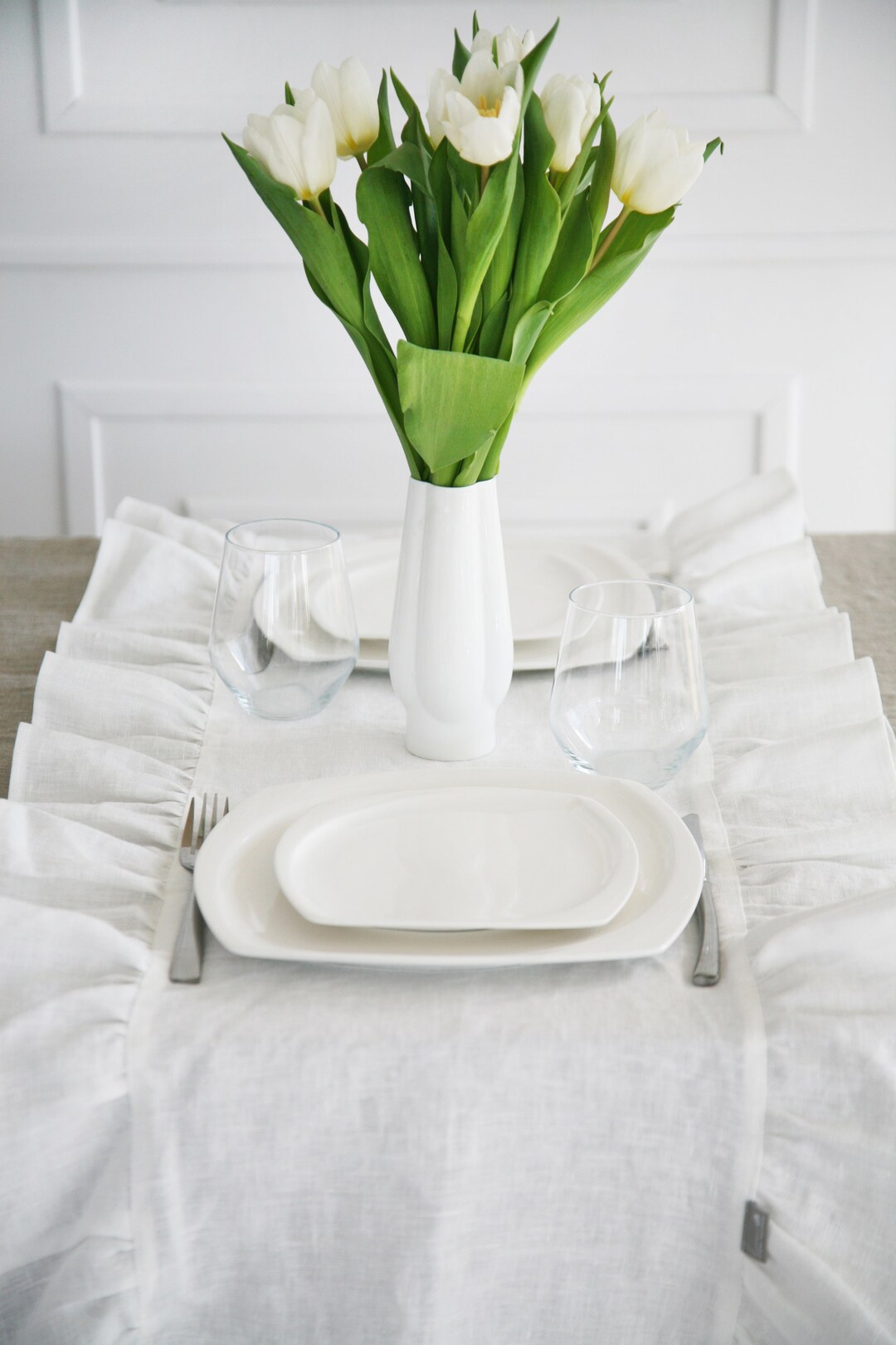 Ruffled Table Runner From Stone Washed Linen | Custom Handmade Table ...