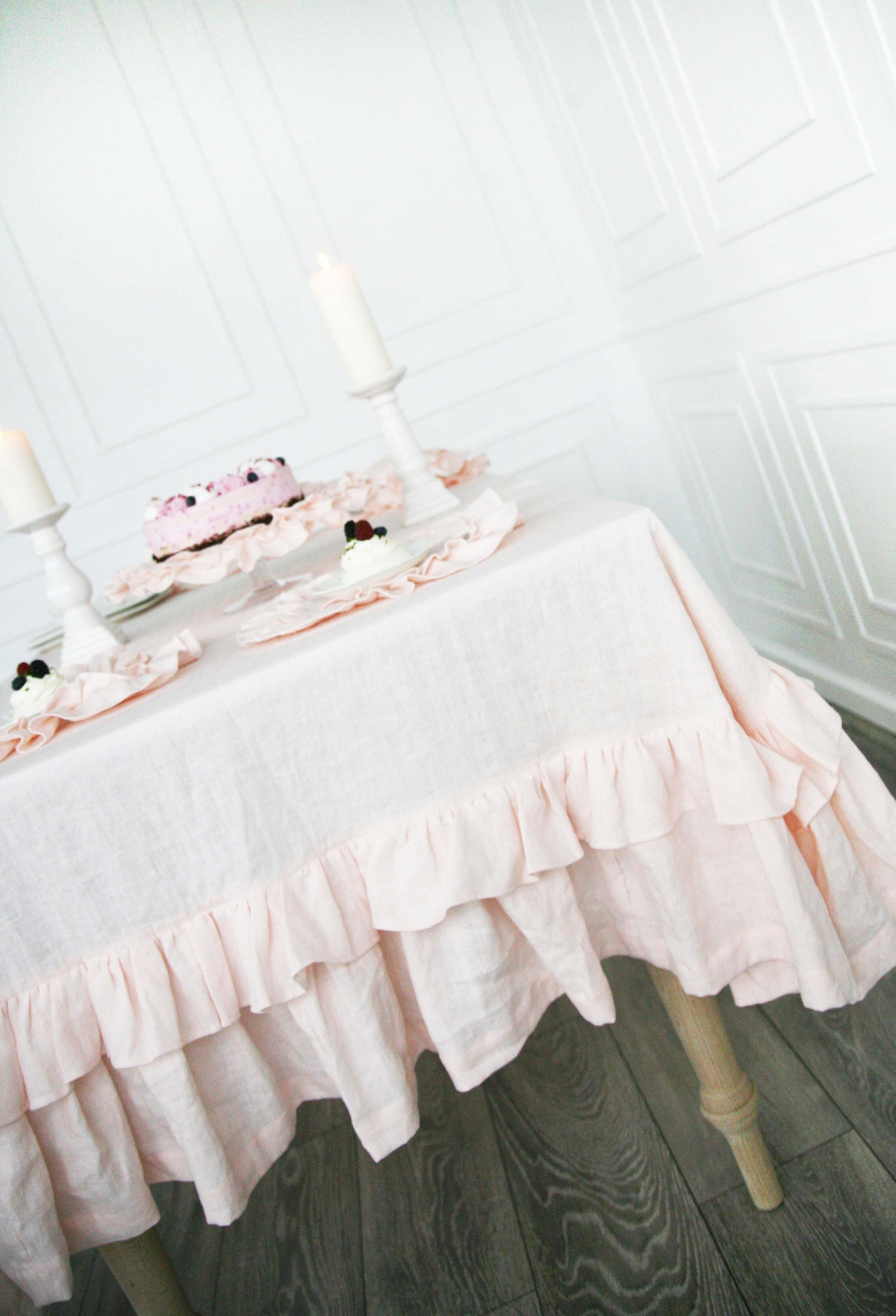 Double Ruffle Light Pink Tablecloth/custom Pastel Linen - Etsy