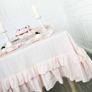 Double Ruffle Light Blue Tablecloth/custom Pastel Linen Tablecloth ...