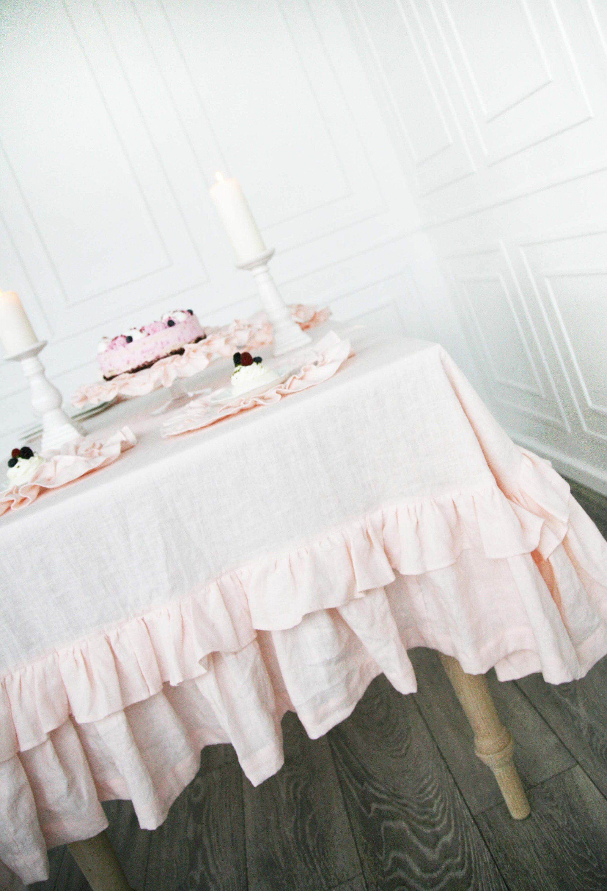 Double Ruffle Light Pink Tablecloth/custom Pastel Linen - Etsy