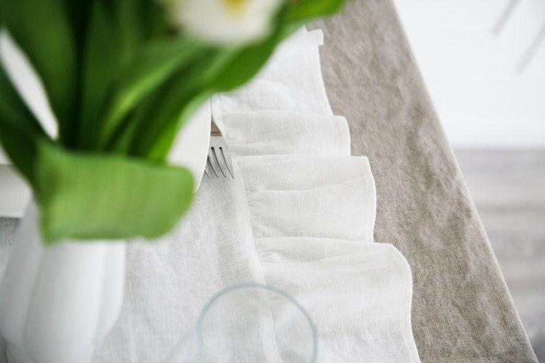 Ruffled Table Runner From Stone Washed Linen | Custom Handmade Table ...