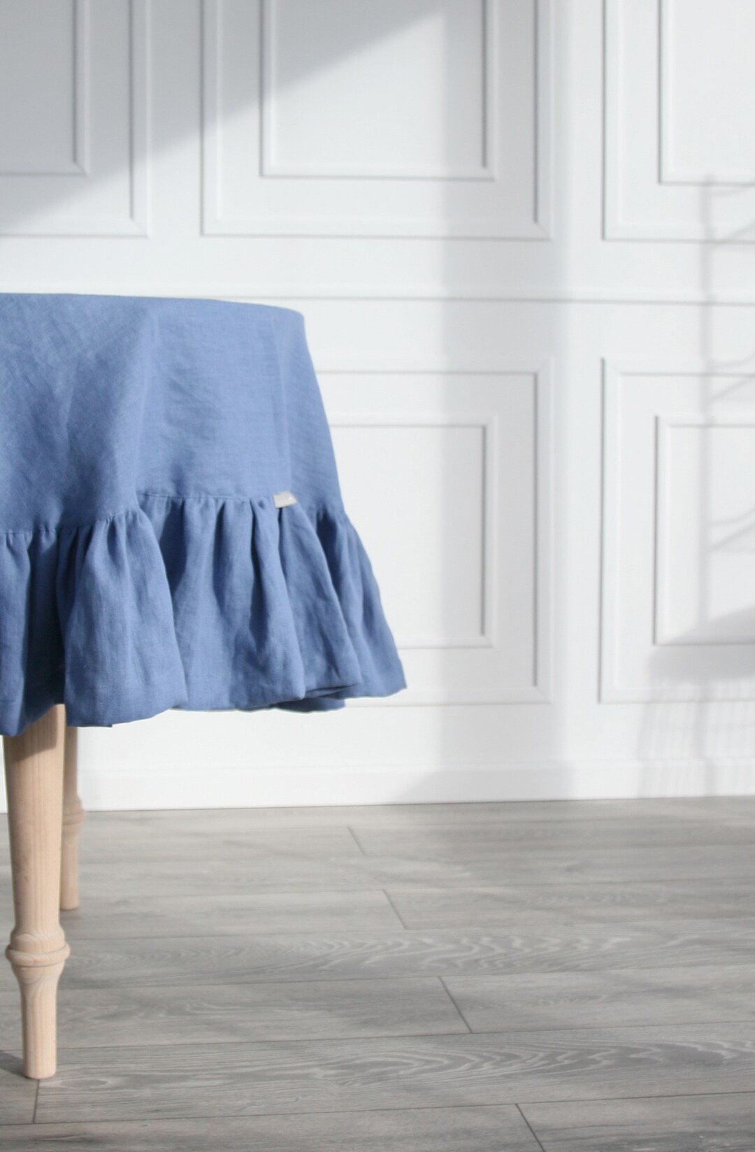 Round Ruffled Sky Blue Tablecloth/custom Linen Tablecloth/soft ...