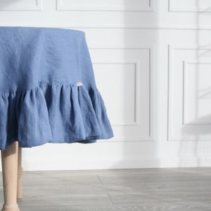 Round Ruffled Sky Blue Tablecloth/custom Linen Tablecloth/soft ...