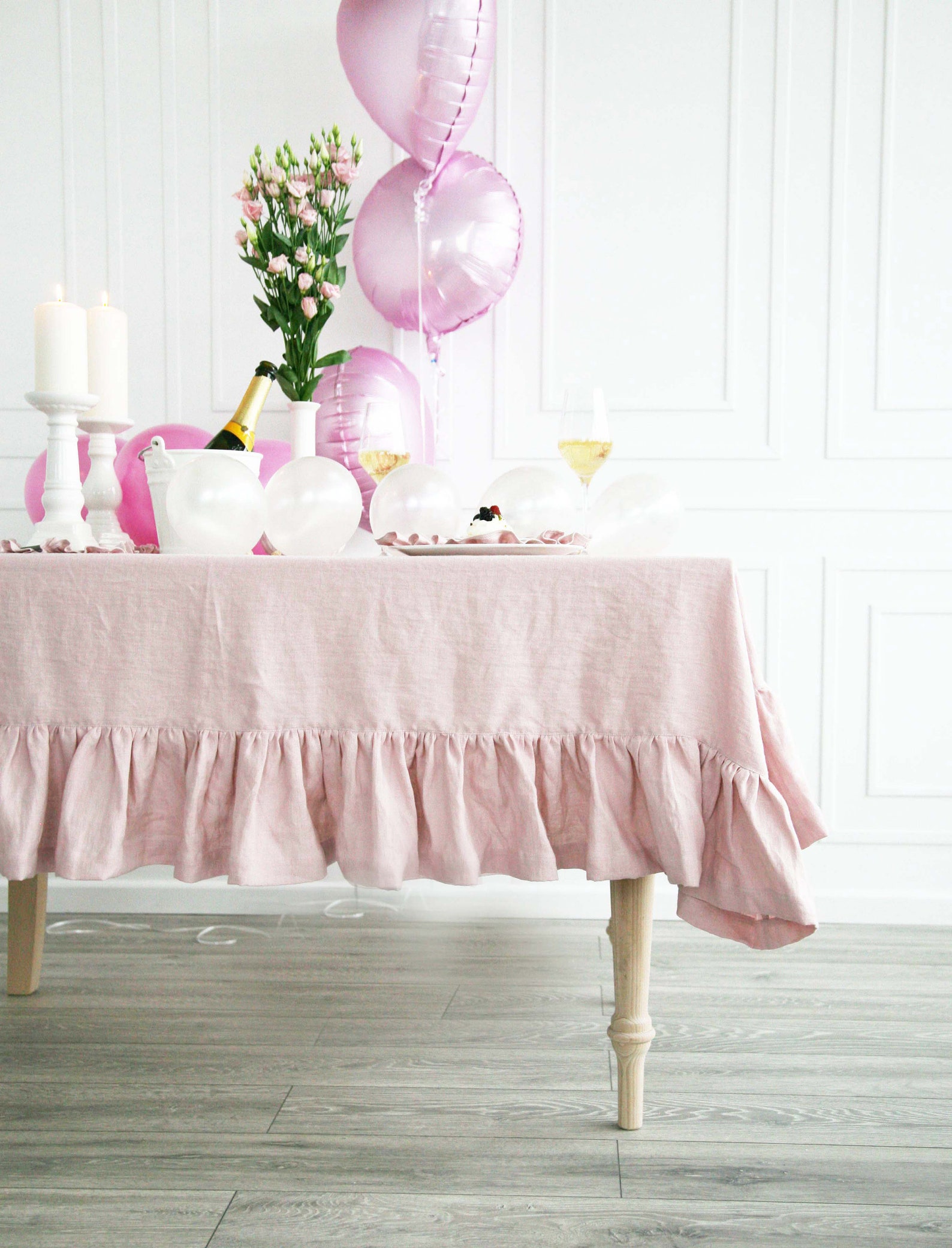 Linen Ruffled Dusty Rose Tablecloth Custom Pastel Tablecloth - Etsy