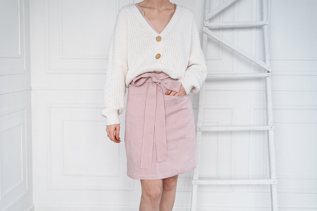 Handmade Light Pink Apron From Natural Stonewashed Linen, Half Apron ...