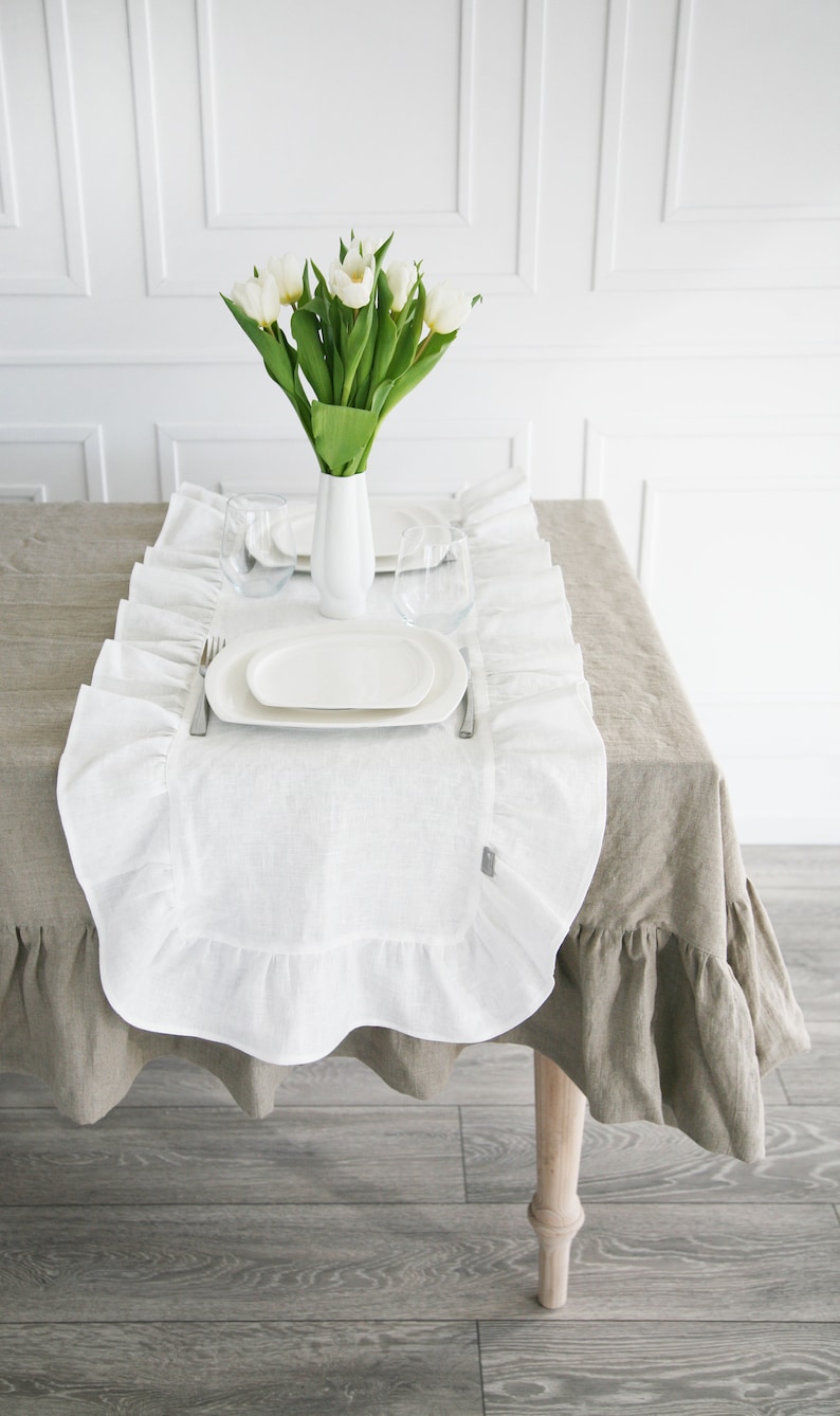 Ruffled Table Runner From Stone Washed Linen Custom Handmade - Etsy