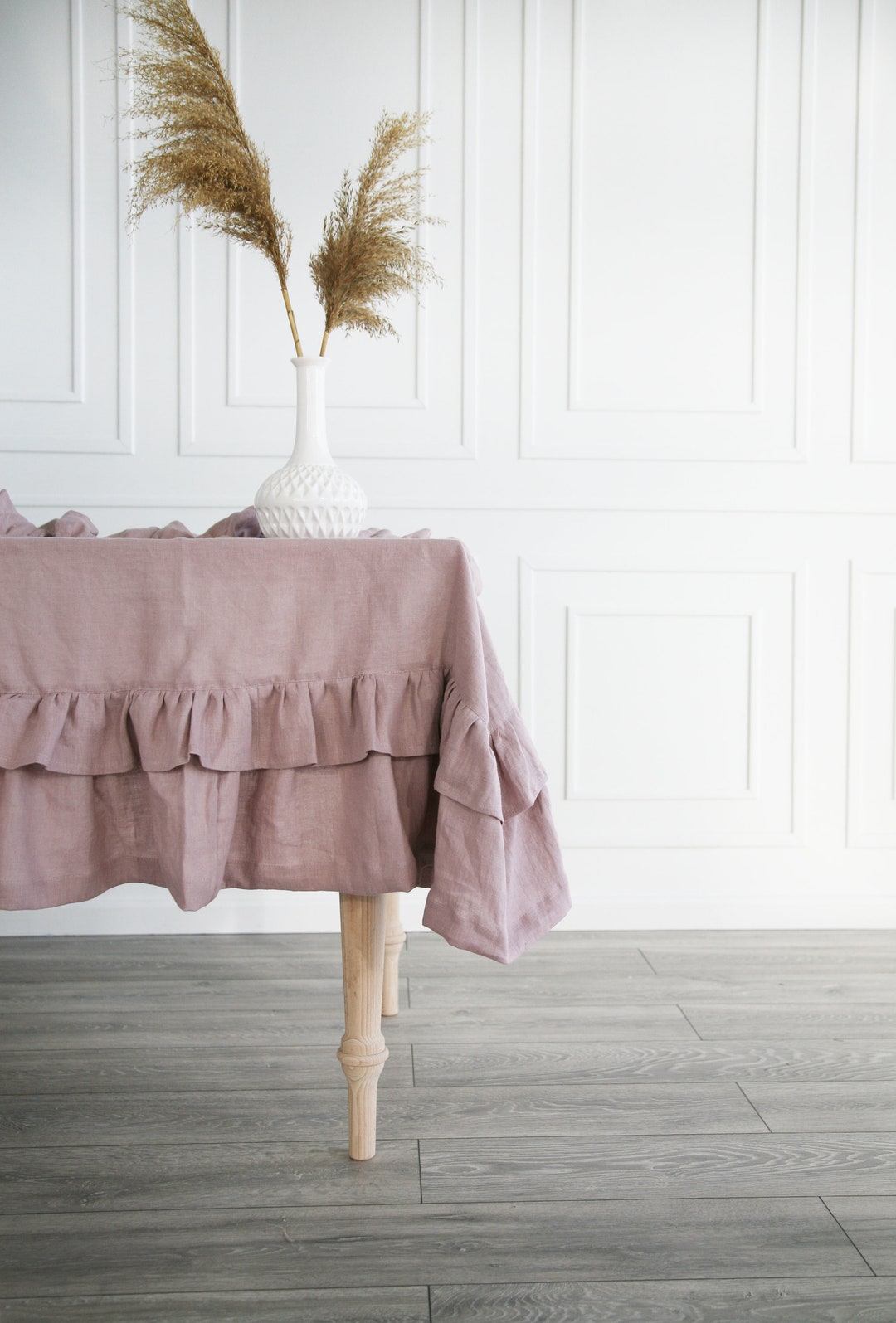 Double Ruffle Dusty Violet Tablecloth/custom Pastel Linen Tablecloth ...
