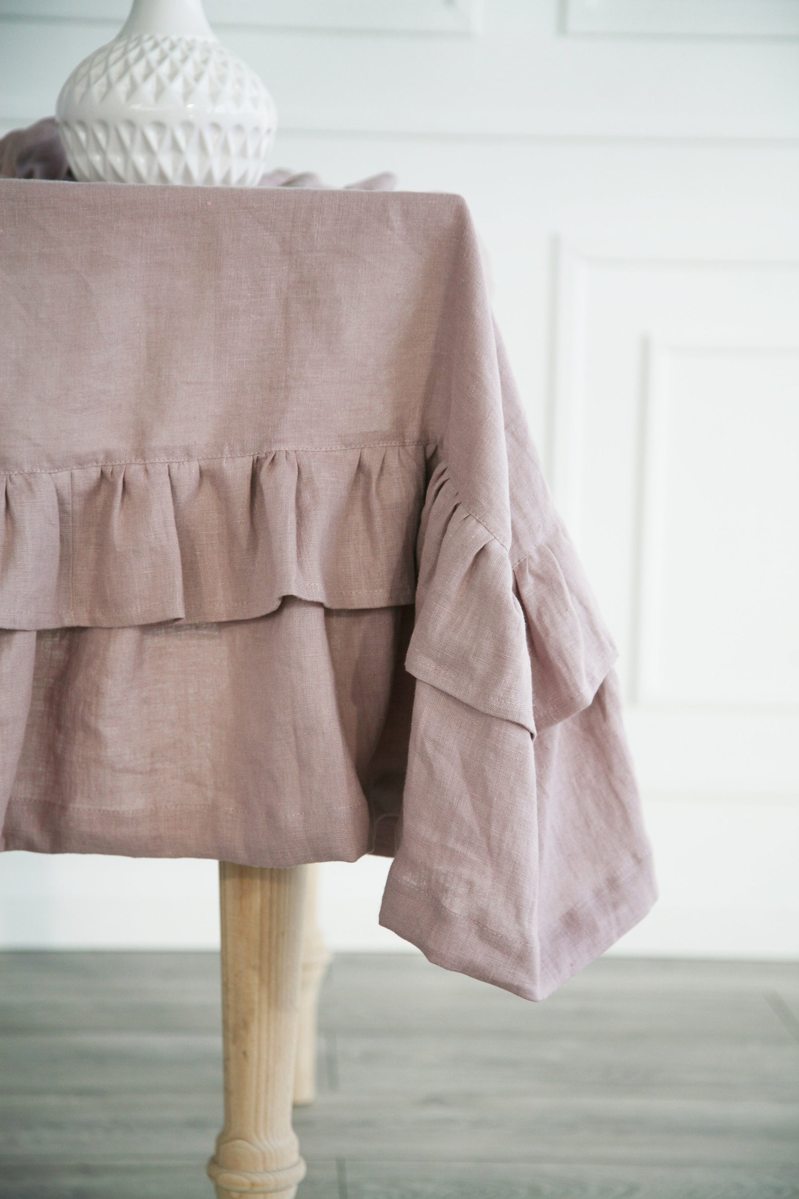 Double Ruffle Dusty Violet Tablecloth/custom Pastel Linen Tablecloth ...