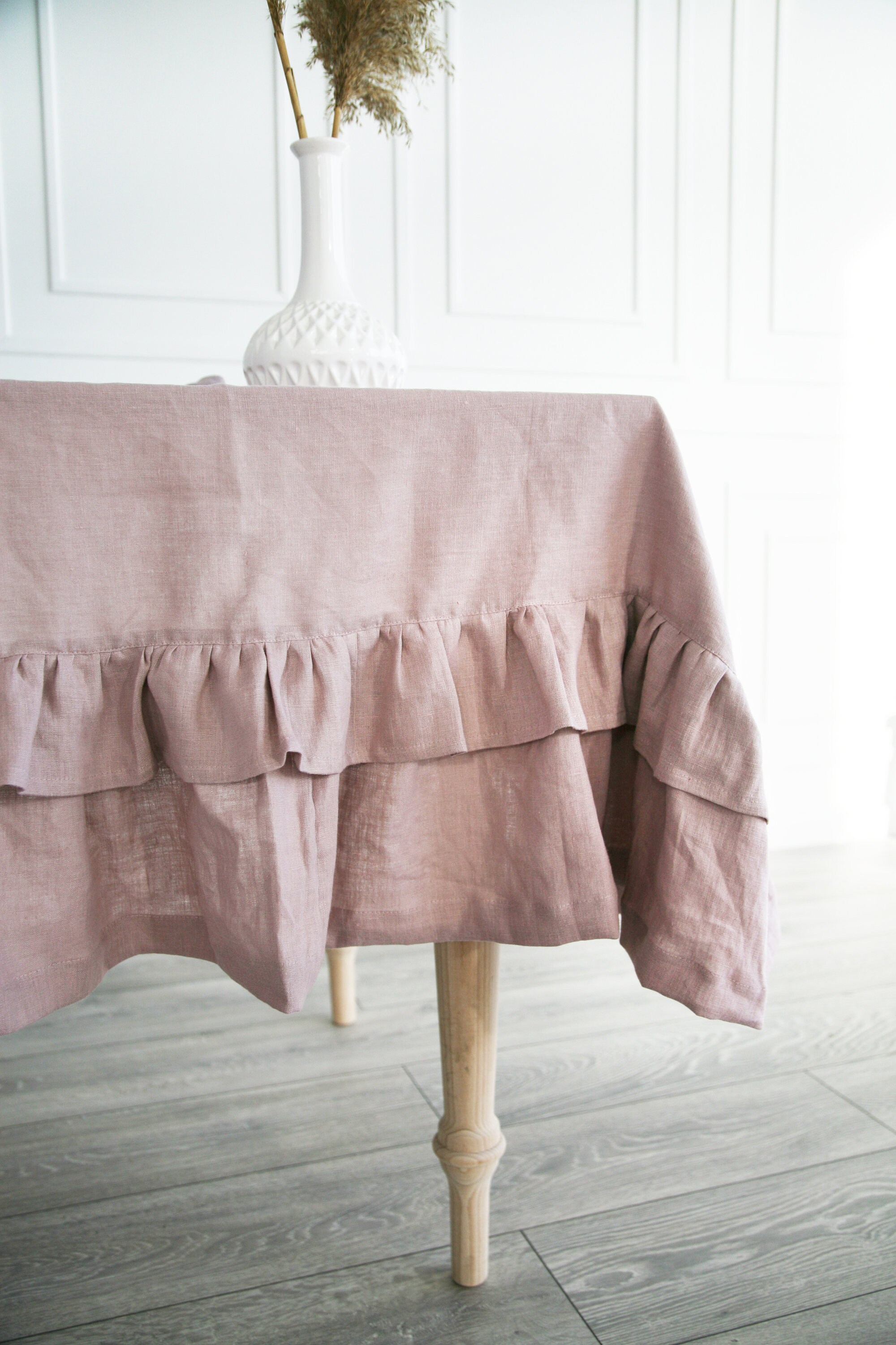 Double Ruffle Dusty Violet Tablecloth/custom Pastel Linen Tablecloth ...
