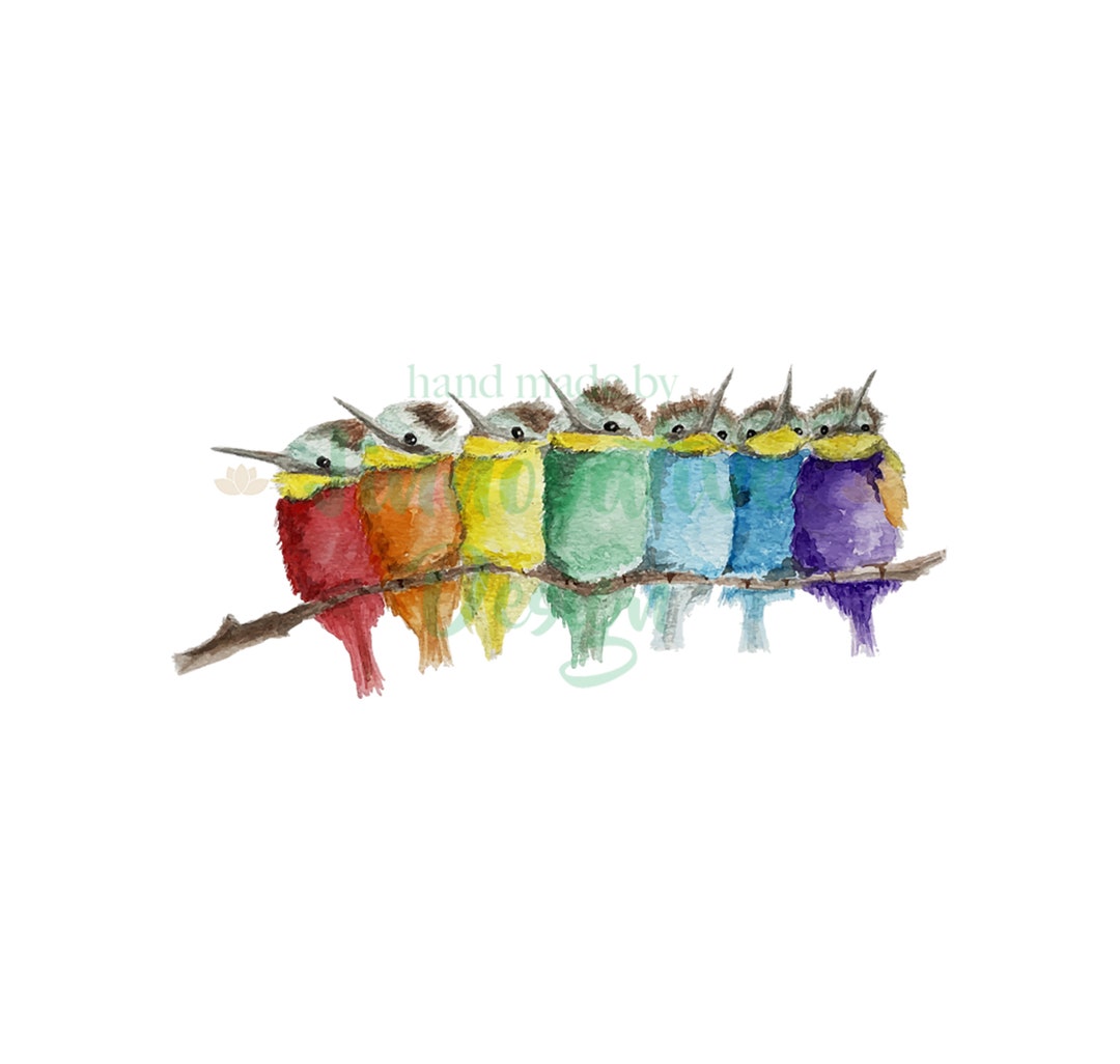 Rainbow Baby Birds Watercolor Painting | Wildlife Wall Art (digital ...