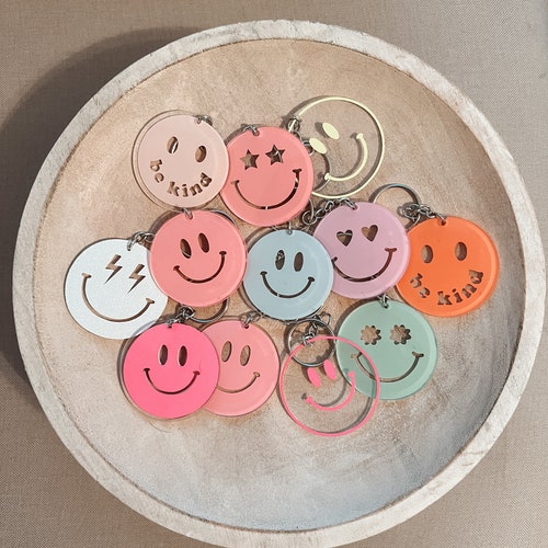 Smiley Face Keychain Acrylic Keychain Retro Keychain Smiley - Etsy