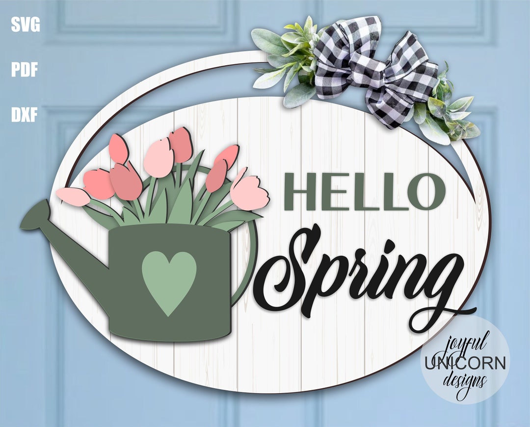 Hello Spring Sign SVG Tulip Door Hanger SVG Floral Door - Etsy