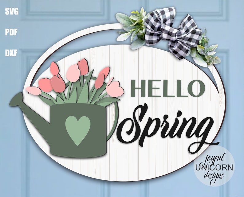 Hello Spring Sign SVG Tulip Door Hanger SVG Floral Door - Etsy