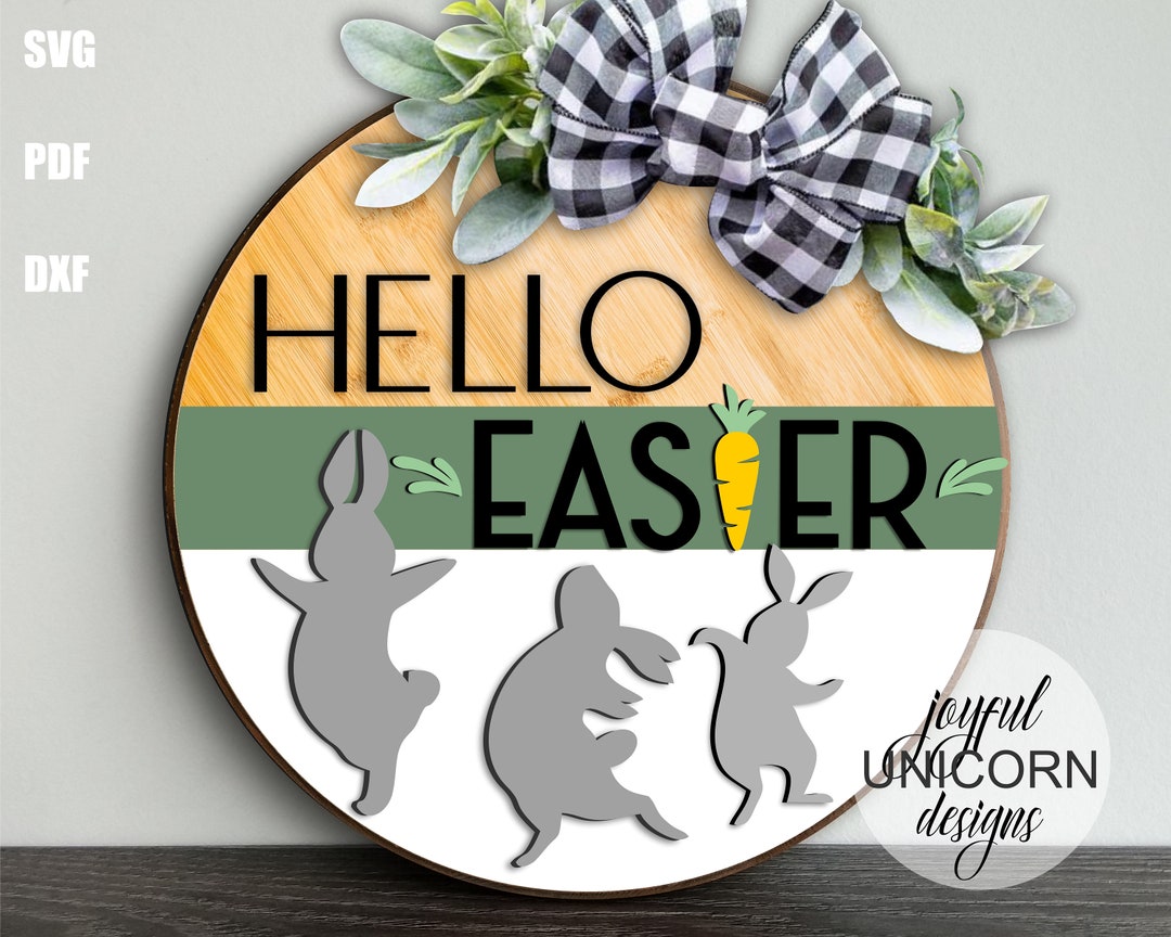 Hello Easter Round Sign SVG, Easter Bunny Welcome Sign SVG, Easter Door ...