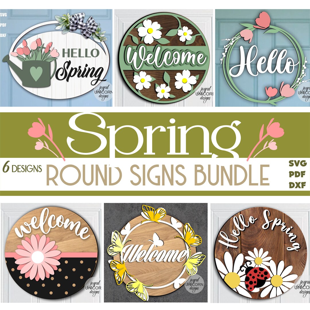Spring Round Signs SVG Bundle, Spring Door Hanger SVG, Spring Welcome ...