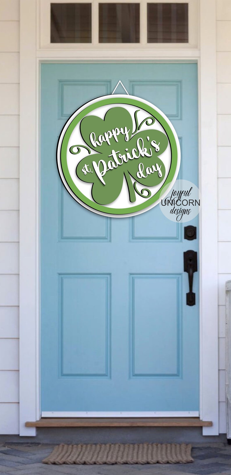 Happy St Patricks Day Door Hanger Svg Shamrock Round Sign Etsy